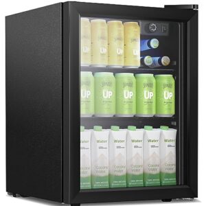 antarctic star 16 bottle 68 can beverage refrigerator, wine cooler/cabinet, small mini fridge, clear front glass door quiet compressor ，freestanding 1.7 cu.ft.