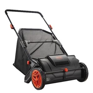 vevor push lawn sweeper, 21-inch leaf & grass collector, strong rubber wheels & heavy duty thickened steel durable to use with large capacity 3.5 cu. ft. mesh collection hopper bag, 2 spinning brushes