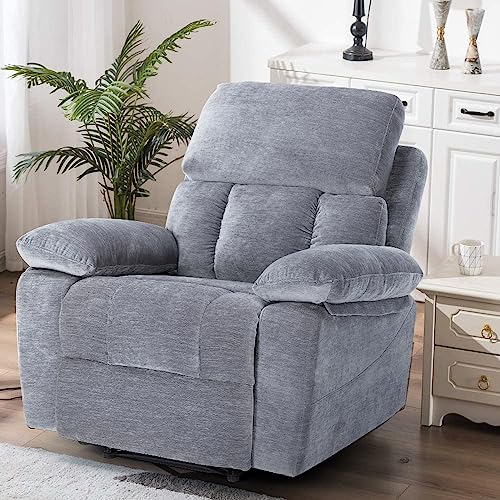 FICMAX Recliner Chair with Vibration Massage, Heat and Side Pocket, Ergonomic Lounge Chair for Living Room, Single Sofa Chair Home Theater Seating Reclining Chair Recliner Sofa (Grey)