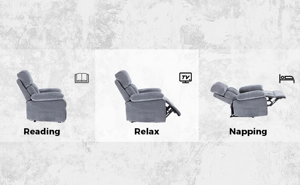 FICMAX Recliner Chair with Vibration Massage, Heat and Side Pocket, Ergonomic Lounge Chair for Living Room, Single Sofa Chair Home Theater Seating Reclining Chair Recliner Sofa (Grey)