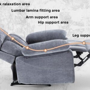 FICMAX Recliner Chair with Vibration Massage, Heat and Side Pocket, Ergonomic Lounge Chair for Living Room, Single Sofa Chair Home Theater Seating Reclining Chair Recliner Sofa (Grey)