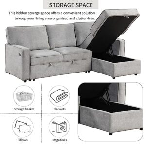 LUMISOL 89" Convertible Pull Out Sleeper Sofa Bed, L-Shaped Sectional Sofa with Reversible Storage Chaise, Reversible Sofa Couch with Cup Holders and USB Ports for Living Room, Small Apartment