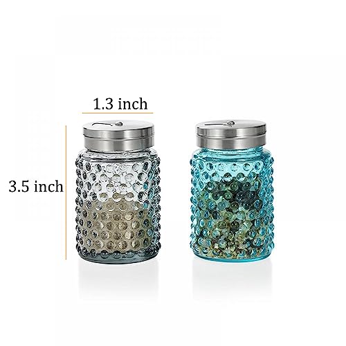 Sizikato Glass Salt and Pepper Shakers Set, Beaded Surface