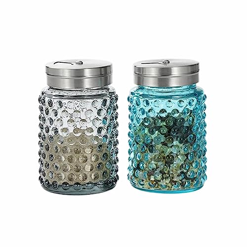 Sizikato Glass Salt and Pepper Shakers Set, Beaded Surface