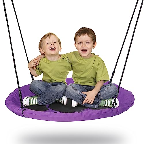 ZENY 40'' Saucer Swing Web Swing Round Tree Swing for Kids Indoor Outdoor Swing Set 700lb Capacity with Carabiners, Waterproof and Steel Frame (Black+ Purple)