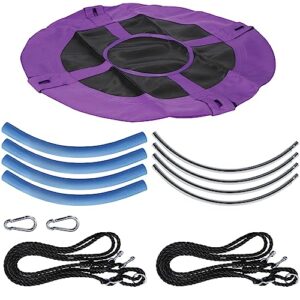 ZENY 40'' Saucer Swing Web Swing Round Tree Swing for Kids Indoor Outdoor Swing Set 700lb Capacity with Carabiners, Waterproof and Steel Frame (Black+ Purple)