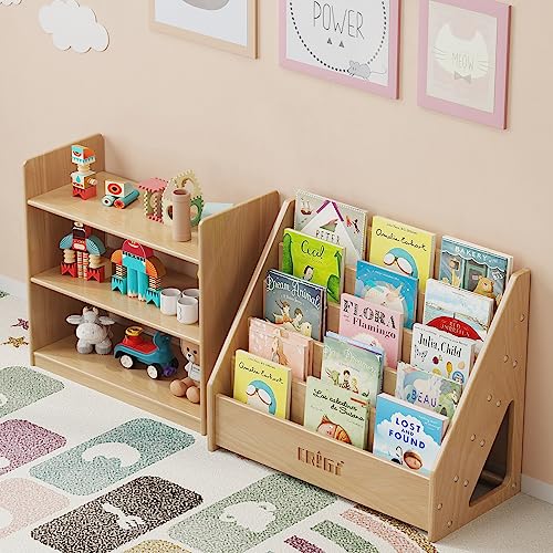 ERUGI Front-Facing Montessori Bookshelf,5 Tier Book Display Shelf for Toddler,Kids Storage Magazine Rack,Solid Wood Bookcase Organizer,Perfect for Playroom,Bedroom,Study Living Room,Nursery,Classroom