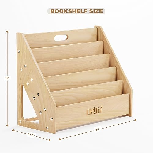 ERUGI Front-Facing Montessori Bookshelf,5 Tier Book Display Shelf for Toddler,Kids Storage Magazine Rack,Solid Wood Bookcase Organizer,Perfect for Playroom,Bedroom,Study Living Room,Nursery,Classroom