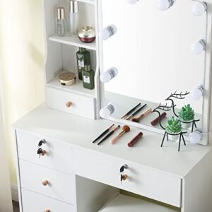 JBLCC Makeup Vanity with Lights Mirror, Makeup Table Set Vanity Mirror with Sliding Mirror, Vanity Desk with Storage Shelves, Drawers, Modern Vanity Table for Bedroom (62605)