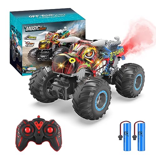 iBlivers Remote Control Monster Truck, 2.4GHz All Terrain Remote Control Monster Cars, RC Monster Truck Off-Road Car, RC Monster Car with Spray Music and Light for Boys 4-7 8-12 Kids