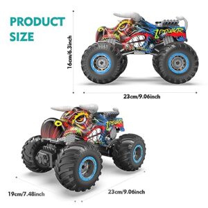 iBlivers Remote Control Monster Truck, 2.4GHz All Terrain Remote Control Monster Cars, RC Monster Truck Off-Road Car, RC Monster Car with Spray Music and Light for Boys 4-7 8-12 Kids