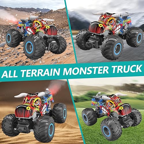 iBlivers Remote Control Monster Truck, 2.4GHz All Terrain Remote Control Monster Cars, RC Monster Truck Off-Road Car, RC Monster Car with Spray Music and Light for Boys 4-7 8-12 Kids