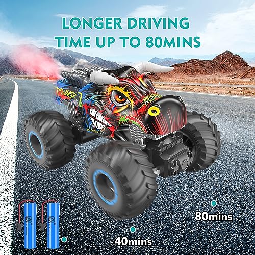 iBlivers Remote Control Monster Truck, 2.4GHz All Terrain Remote Control Monster Cars, RC Monster Truck Off-Road Car, RC Monster Car with Spray Music and Light for Boys 4-7 8-12 Kids