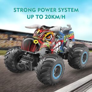 iBlivers Remote Control Monster Truck, 2.4GHz All Terrain Remote Control Monster Cars, RC Monster Truck Off-Road Car, RC Monster Car with Spray Music and Light for Boys 4-7 8-12 Kids