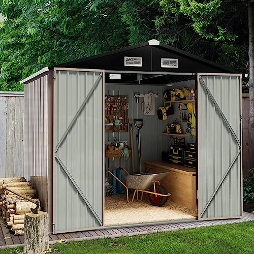 Breezestival Outdoor Storage Shed 4x6FT, Utility Steel Tool Shed with Lockable Door and Air Vents, Galvanized Metal Shed for Garden Backyard Patio Lawn (4' x 6')