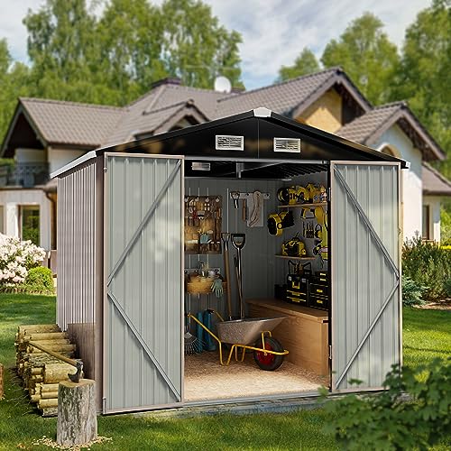 Breezestival Outdoor Storage Shed 4x6FT, Utility Steel Tool Shed with Lockable Door and Air Vents, Galvanized Metal Shed for Garden Backyard Patio Lawn (4' x 6')