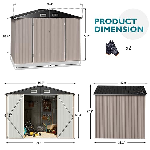 Breezestival Outdoor Storage Shed 4x6FT, Utility Steel Tool Shed with Lockable Door and Air Vents, Galvanized Metal Shed for Garden Backyard Patio Lawn (4' x 6')