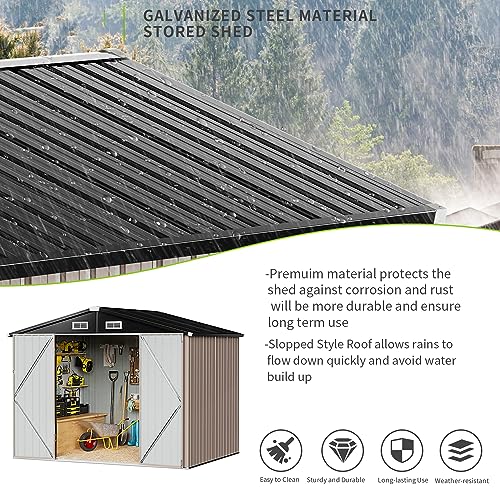 Breezestival Outdoor Storage Shed 4x6FT, Utility Steel Tool Shed with Lockable Door and Air Vents, Galvanized Metal Shed for Garden Backyard Patio Lawn (4' x 6')