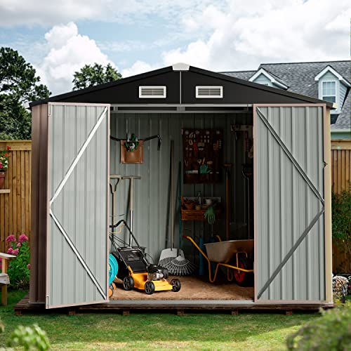 Breezestival Outdoor Storage Shed 4x6FT, Utility Steel Tool Shed with Lockable Door and Air Vents, Galvanized Metal Shed for Garden Backyard Patio Lawn (4' x 6')