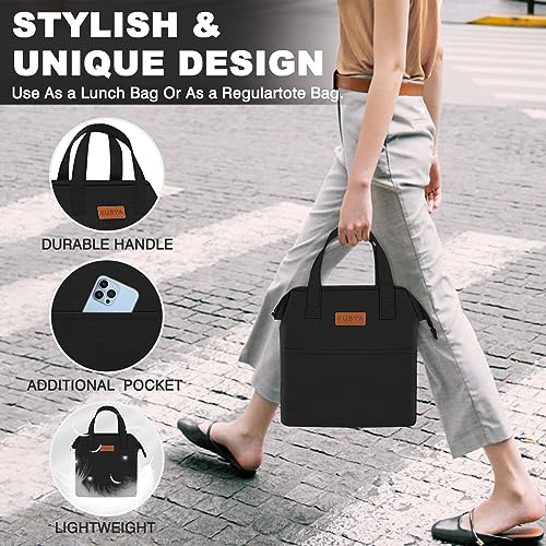 KUBYA Lunch Bag Simple Lunch Box for Women Men Insulated Lunch Bag & Storage bag Reusable Lunch Tote Bag for Work, Picnic Beach or Travel (Black)