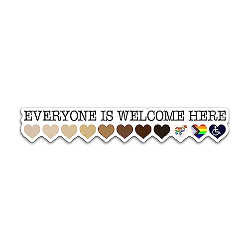 Miraki Everyone Is Welcome Here Sticker, Welcome Stickers, Cute Hearts Stickers, Water Assitant Die-Cut Vinyl Stickers Decals for Laptop Phone Kindle Journal Water Bottles, Stickers