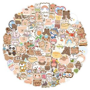 100 pcs cute bear stickers for kids, reusable vinyl waterproof stickers for laptop, bumper, skateboard, water bottles, computer, phones, animal stickers for kids teens