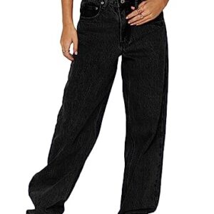 Astylish Black Jeans for Women Mid Waisted Baggy Boyfriend Mom Wide Leg Denim Pants Black Size 16