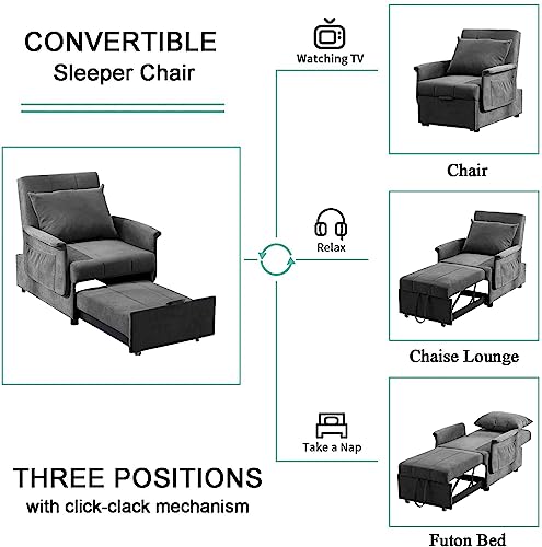 BINGTOO Sleeper Sofa Chair Bed 3 in 1 Convertible Chair Multi-Function Folding Ottoman Sleeper, Pull Out Sleeper Chair Bed- Modern Convertible Chair Bed Pull Out Sleeper Couch Bed for Living Room