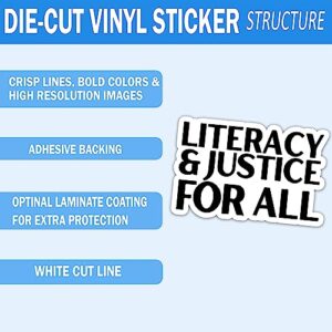 Miraki Literacy and Justice For All Sticker, Literacy Education Stickers, Book Club Sticker, Water Assitant Die-Cut Vinyl Stickers Decals for Laptop Phone Kindle Journal Water Bottles, Stickers