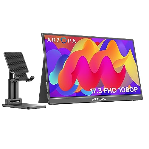 ARZOPA Portable Monitor & Tablet Stand, 17.3'' 1080P FHD Laptop Monitor & Adjustable Sturdy Portable Monitor Stand Combination