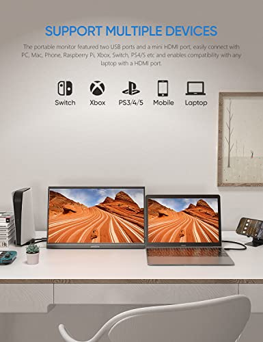 ARZOPA Portable Monitor & Tablet Stand, 17.3'' 1080P FHD Laptop Monitor & Adjustable Sturdy Portable Monitor Stand Combination