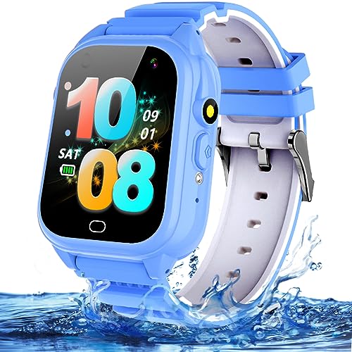 Waterproof Kids Game Watch for Girls Boys Age 3-10 with 1.44'' Touch Screen 26 Puzzle Game Music Camera Video Recorder 12/24 Hr Clock Pedometer Flashlight Alarm Calendar Children Learning Toys