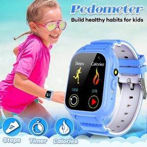 Waterproof Kids Game Watch for Girls Boys Age 3-10 with 1.44'' Touch Screen 26 Puzzle Game Music Camera Video Recorder 12/24 Hr Clock Pedometer Flashlight Alarm Calendar Children Learning Toys