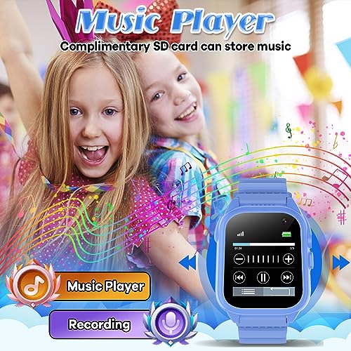 Waterproof Kids Game Watch for Girls Boys Age 3-10 with 1.44'' Touch Screen 26 Puzzle Game Music Camera Video Recorder 12/24 Hr Clock Pedometer Flashlight Alarm Calendar Children Learning Toys