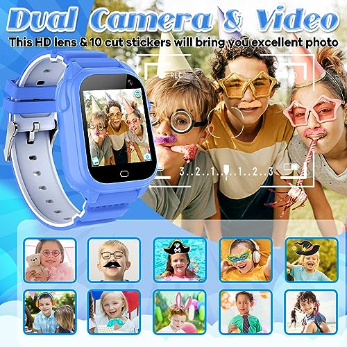 Waterproof Kids Game Watch for Girls Boys Age 3-10 with 1.44'' Touch Screen 26 Puzzle Game Music Camera Video Recorder 12/24 Hr Clock Pedometer Flashlight Alarm Calendar Children Learning Toys