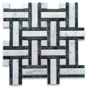 stone center online carrara white marble 1 inch twine basketweave mosaic tile w/indian green honed kitchen bath wall floor backsplash shower (1 sheet)