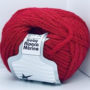 Red Baby Alpaca, Merino Wool Blend Yarn, Worsted 50 Grams (1.76 Ounces) 100 Meters (109 Yards)