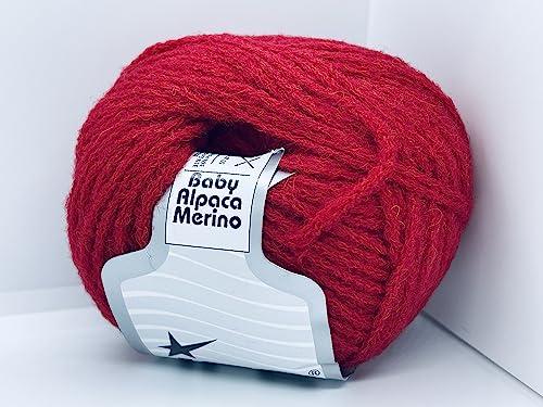 Red Baby Alpaca, Merino Wool Blend Yarn, Worsted 50 Grams (1.76 Ounces) 100 Meters (109 Yards)