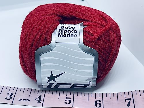 Red Baby Alpaca, Merino Wool Blend Yarn, Worsted 50 Grams (1.76 Ounces) 100 Meters (109 Yards)