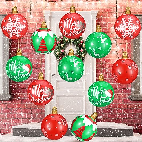 Jetec 12 Pcs 9 Inch Inflatable Christmas Ball Giant PVC Christmas Ball Ornaments Large Christmas Ball Outdoor Christmas Blow up Yard Decorations for Holiday Pool Lawn Tree Party Decor (Novel Style)