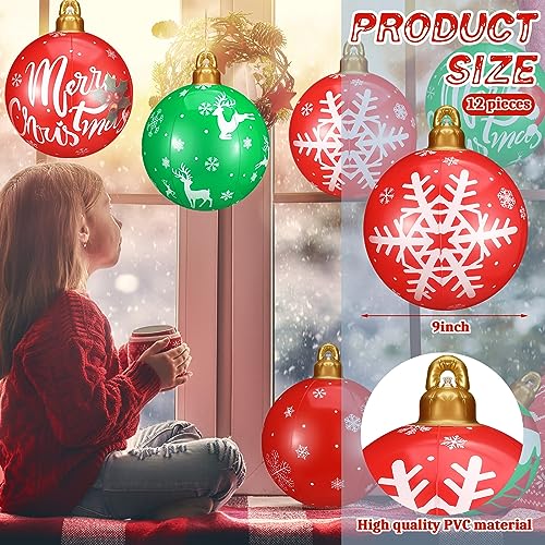 Jetec 12 Pcs 9 Inch Inflatable Christmas Ball Giant PVC Christmas Ball Ornaments Large Christmas Ball Outdoor Christmas Blow up Yard Decorations for Holiday Pool Lawn Tree Party Decor (Novel Style)