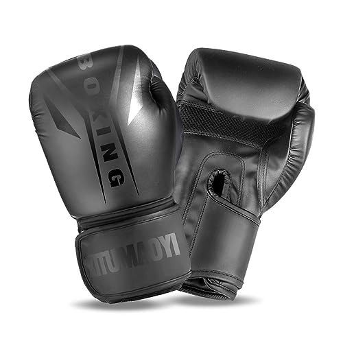 Boxing Gloves for Men and Women - Muay Thai, Kickboxing, and Heavy Bag Workout Gloves for Boxing and MMA Training (Black, 12oz)