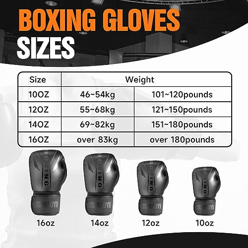 Boxing Gloves for Men and Women - Muay Thai, Kickboxing, and Heavy Bag Workout Gloves for Boxing and MMA Training (Black, 12oz)