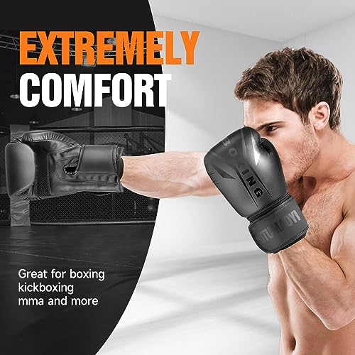 Boxing Gloves for Men and Women - Muay Thai, Kickboxing, and Heavy Bag Workout Gloves for Boxing and MMA Training (Black, 12oz)