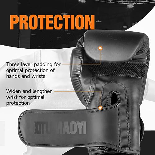 Boxing Gloves for Men and Women - Muay Thai, Kickboxing, and Heavy Bag Workout Gloves for Boxing and MMA Training (Black, 12oz)