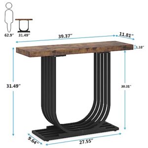 Tribesigns Console Table, Industrial 39.4 Inch Entryway Foyer Table, Narrow Sofa Accent Table with Geometric Metal Legs for Living Room, Hallway, Entrance, Rustic Brown & Black