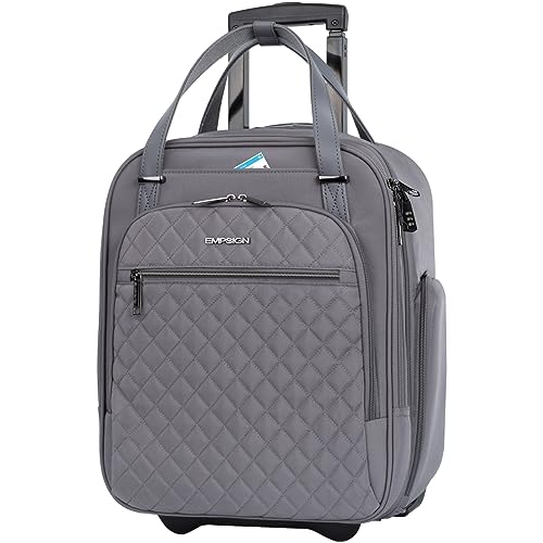 EMPSIGN Underseat Carry On Wheeled - 16” Multi-functional Lightweight Overnight Rolling Underseater Bag, Carry-on Bag with Spinner wheels for Women Men Travel Business, Dark Grey