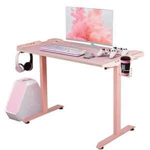 AODAILIHB Pink 44 Inch Cute Computer Gaming Table T Shaped Girl Gamer Workstation Home Office Desk with Cable Management and Headphone/Cup Holder