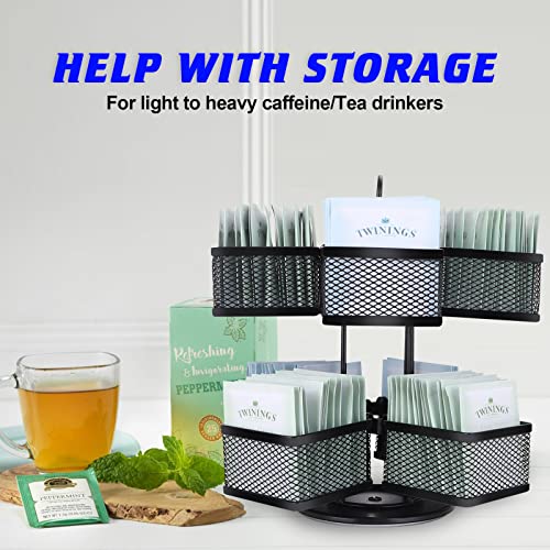 Tea Bag Organizer, Tea Bag Holder Storage Spinning Carousel 96 Teabags Container, Tea Storage Organizer with 8 Compartments, Tea Candy Coffee Organizer for Office Kitchen Counter Cabinet Pantry