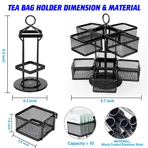 Tea Bag Organizer, Tea Bag Holder Storage Spinning Carousel 96 Teabags Container, Tea Storage Organizer with 8 Compartments, Tea Candy Coffee Organizer for Office Kitchen Counter Cabinet Pantry